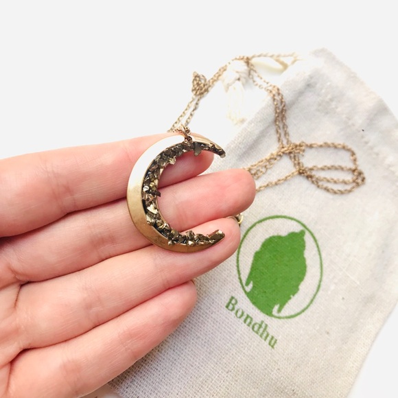 Bondhu | Jewelry | Gold Druzy Crystal Sparkle Crescent Moon Antique ...